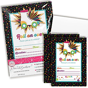 Roller Skating Birthday Party Invitations, 20 5x7 Fill In Cards with Twenty White Envelopes by AmandaCreation