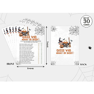 Halloween Guess Who Mommy or Daddy Game, Halloween Game for Baby Shower, Baby Shower Decorations, Fall Gender Reveal Party Supplies, Set of 30 Game Cards - WY18