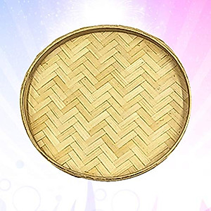 MILISTEN Flat Wicker Bamboo Wood Round Serving Platter Bamboo Basket Tray Flat Shallow Basket for Kids DIY Drawing 42CM