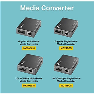 TP-Link Gigabit SFP to RJ45 Fiber Media Converter, Fiber to Ethernet Converter 10/100/1000Mbps RJ45 Port to 1000Base-SX Multi-Mode Fiber (MC200CM) Black