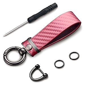 Kewucn Carbon Fiber Style Car Key Chain, Premium Leather Auto Key Fob with 360 Degree Rotatable and Anti-Lost D-Ring (Pink)