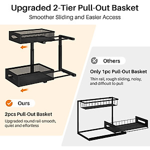 PXRACK Under Sink Organizer 2 Pack Under Sink Organizers and Storage, 2 Tier Pull Out Cabinet Organizer Slide Out Shelf, Kitchen Drawer Organizer Under Bathroom Sink Organizer