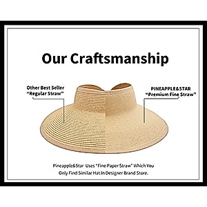 Pineapple&Star Vienna Visor Women's Summer Sun Straw Foldable Hat UPF 50+ (Beige)