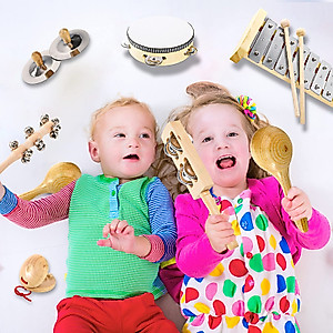 TOPZEA 12 Pack Kids Musical Instruments, Natural Wood Percussion Instrument Baby Drum Set Tambourine Xylophone Musical Toys for Toddler, Boys and Girls, Preschool Educational, with Storage Bag