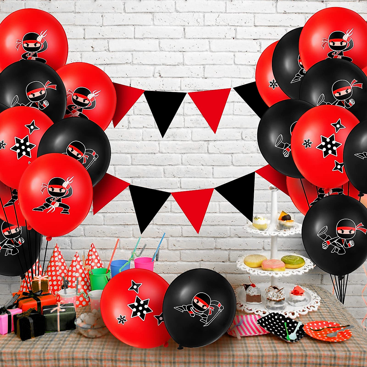 60 Pcs Ninja Balloons for Kids Ninja Birthday Party Favors Ninja Party Decorations Ninja Theme Party Supplies, Black and Red Latex Balloons