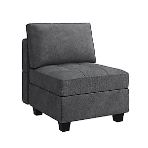 HONBAY Modular Sofa Middle Seat for Modular Sectional Couch Accent Armless Chair with Storage Dark Grey