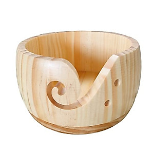 Wooden Yarn Bowl, 5.9 * 3.2inch Knitting Yarn Holder, Yarn Bowls with Holes for Crocheting (A)