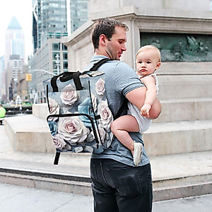 xigua Blue and White Roses Diaper Bag Backpack Multi Function Baby Changing Bags Waterproof Large Capacity Travel Back Pack for Mom Dad