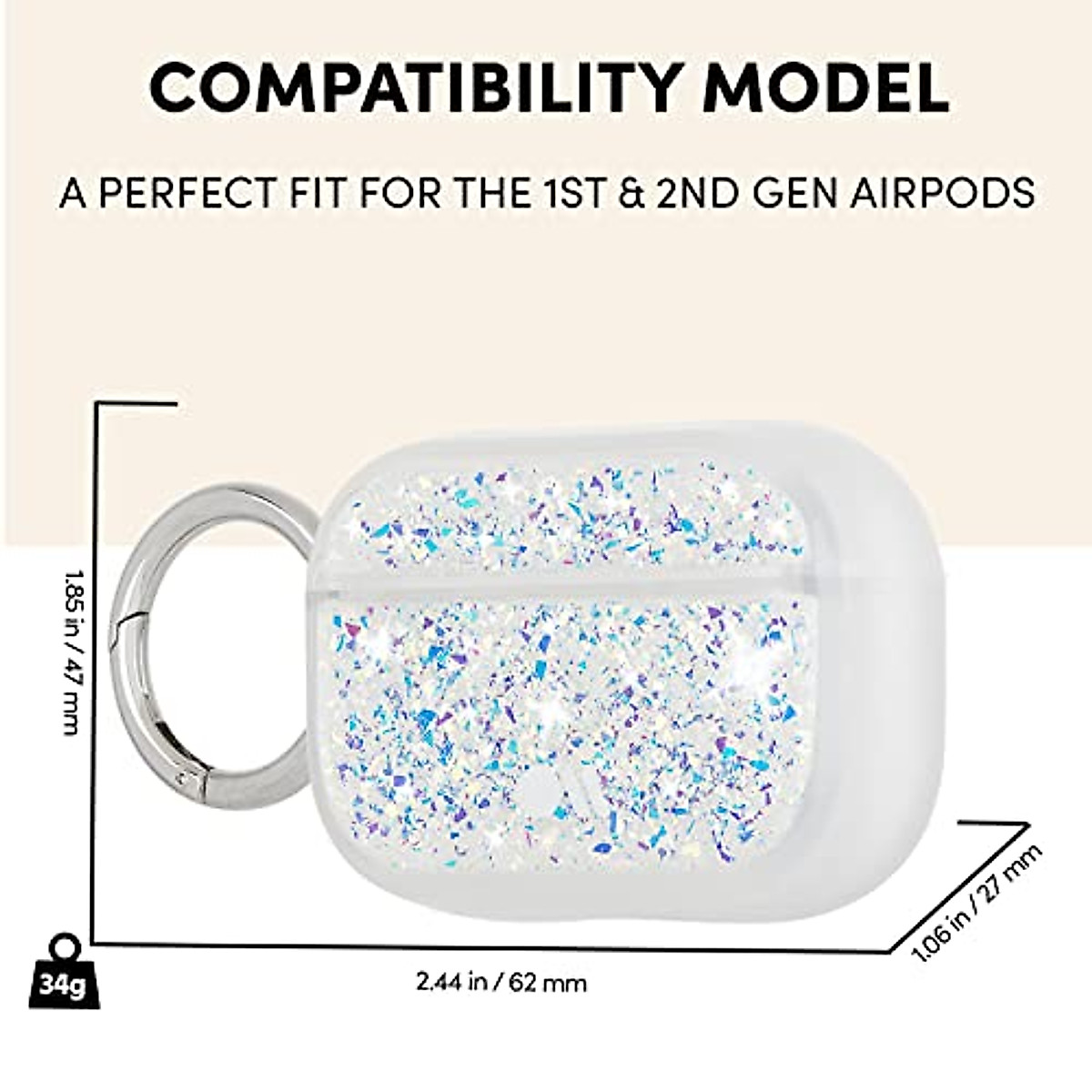 Case-Mate Protective AirPod Pro Case Cover, Soft Silicone Cover with Keychain Ring for Men and Women, Compatible with Apple AirPods Pro, Front LED visible - Twinkle Stardust