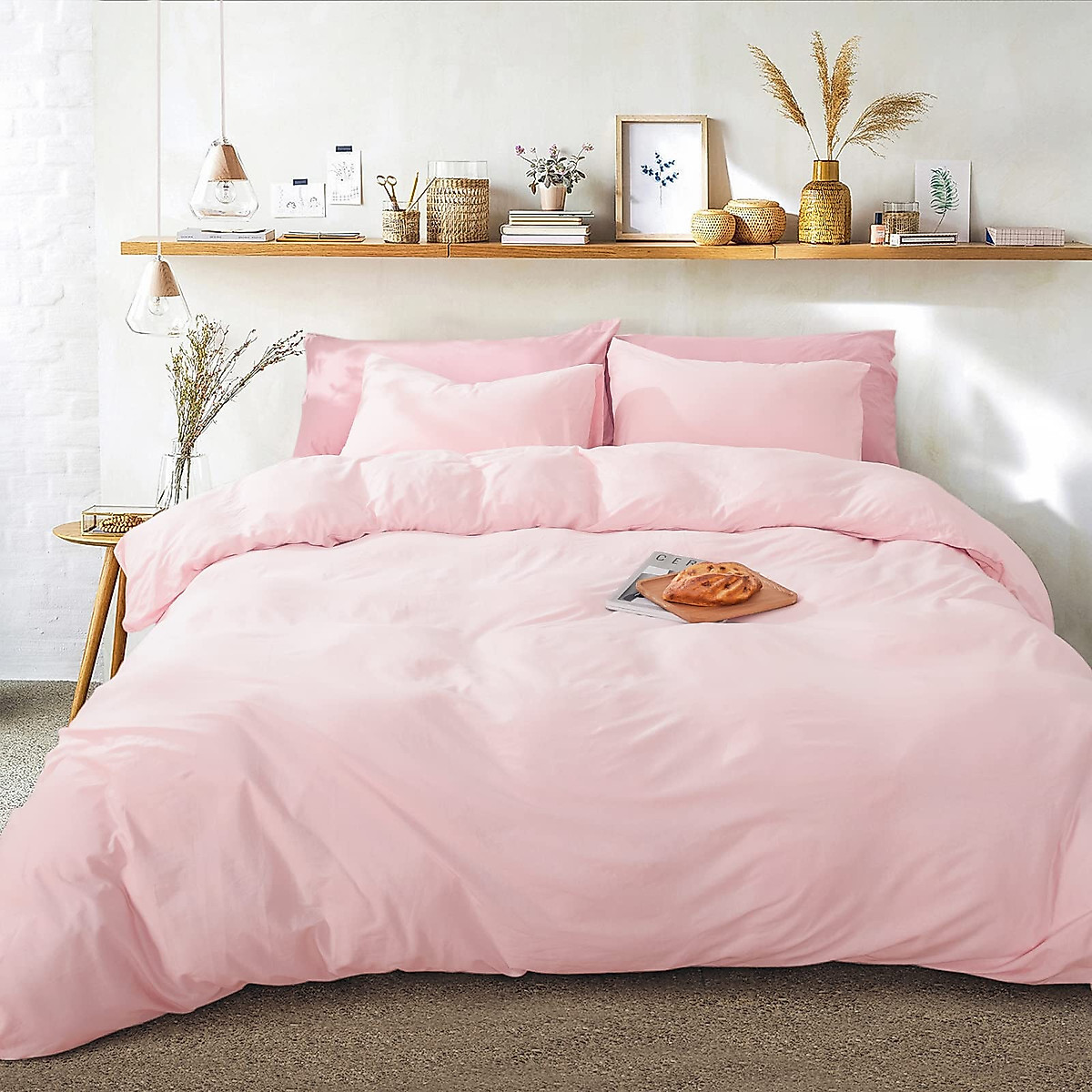 NEXHOME PRO Organic Cotton Duvet Cover King Size, Super Soft Pink Jersey Knit Cotton Comforter Cover Bedding Set, Zipper Closure, No Comforter, 104"x90"