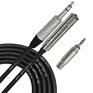 25 Foot - Gotham GAC-4/1 Star-Quad Stereo Headphone Extension Cable & Neutrik TRS Plug to Neutrik-Rean ¼ inch 3-Pole Jack + 3.5 mm Plug to ¼ inch Jack Adapter - Custom Made by WORLDS BEST CABLES