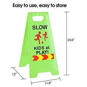 Slow Kids at Play Signs for Street, Double-Sided Text and Graphics with Reflective Tape, Children at Play Safety Sign for Neighborhoods Schools Park Sidewalk Driveway (2-Pack Green)