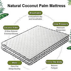 Enchantia Natural 3E Coconut Mattress, 2 in Queen Folding Mattress, Breathable Coir Mattress, Ergonomic Design Stress Reliever Portable Mattress for People Who Like Firm Mattress,A,90x200x5cm(36"x80"x