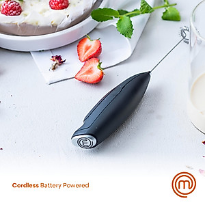 MasterChef Milk Frother for Coffee, Handheld Electric Matcha Whisk, Mini Stainless Steel Frothing Wand for Cappuccino & Latte, Portable Hand Held Drink Foamer with Soft Touch Handle, Battery Powered