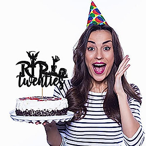 Crseniny Black Glitter Rip Twenties Cake Topper, Happy 30th Birthday, 30 Fun 30th Birthday Cake Topper for My 20th RIP Young Men and Women Dirty 30 Pieces,30th Birthday Party Cake Decoration Supplies