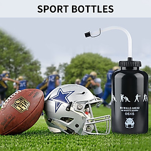 SHOKE Long Straw Water Bottle Hockey Boxing 1 Liter Water Bottle Football BPA Free Squeeze Leak Proof Sports Water Bottles for Baseball Lacrosse Cycling Sport Large Capacity 32 Oz/1 Liter-Black