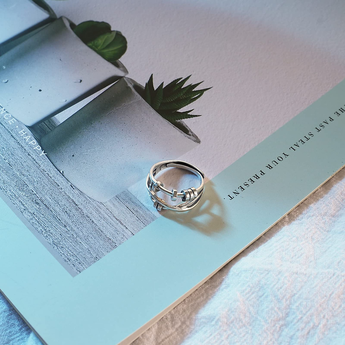 STJERNES s925 Sterling Silver Relaxing Rings For Women，Adjustable Stacking Spinning Worry Ring，Jewelry for Best Friends