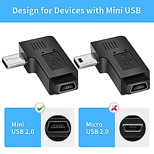 UCEC USB 2.0 Adapter Plug, Mini USB to Mini USB, Left and Right Angle Mini to Mini - Male to Female - Pack of 2