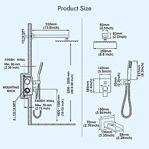 Cinwiny Matte Black Bathroom Shower System 10 Inch Rainfall Shower Head with Handheld Spray Wall Mount Waterfall Tub Spout Shower Faucet Set Rough-in Valve 3 Function Mixer Shower Faucet