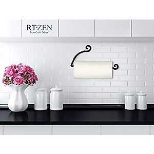 Wall Paper Towel Holder | Black Decorative Wrought Iron Hanger | Wall Mount Fancy Paper Dispenser | Rod Metal Durable & Sturdy | Handmade Crafted by RTZEN-Décor