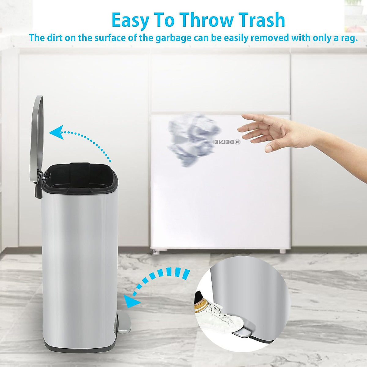 PayLessHere 13 Gallon (50L) in Home Recycling Bin Kitchen Stainless Steel Recycling Bin with Lid Removable Inner Bucket Foot Pedal Soft Close for Office Home Kitchen Garbage Can Trash Bin