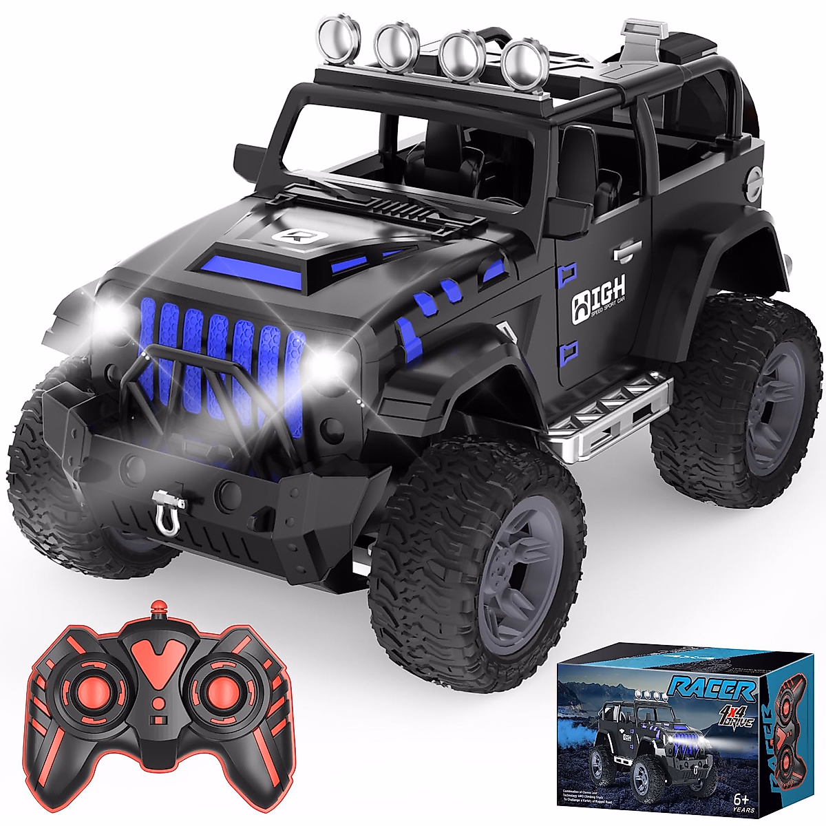 LYINSU Remote Control Car RC Racing Cars,1:18 Scale 2.4Ghz Auto Mode Rechargeable Rc Trucks,SUV Jeep Rc Cars Toys Gifts for Boys Kids Girls Teens (Black Remote Control car)