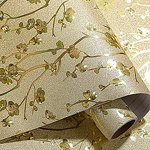 Moyishi 12''x118''Chinese Light Luxury Retro Golden Winter Plum Film Vinyl Self Adhesive Counter Top Peel and Stick Wall Decal