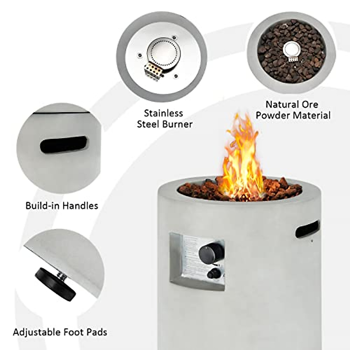 16 Inch Auto-Ignition Outdoor Gas Fire Pit Table, 30,000 BTU Steel Propane Round Firepit with Waterproof Protective Cover, CSA Certification, for Garden,Balcony Decor, Wood-Grain Pattern (White)