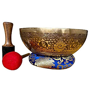14" Master Healing Mantra Carved Meditation Tibetan Singing Bowl,Tibetan Bowls, free singing bowl cushion,striker and drum stick.