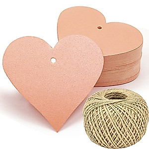 100pcs Pink Heart Shaped Paper Gift Wrap Tags Blank Craft Hang Labels with Natural Jute Twine String for Valentine's Day Mother's Day Wedding Favor