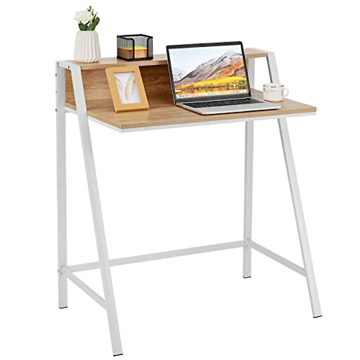 Tangkula Small Computer Desk, Compact Home Office Desk with Sturdy Frame, 2 Tier Study Writing Table for Small Place Apartment Office, Desk for Bedroom, Kid’s Desk
