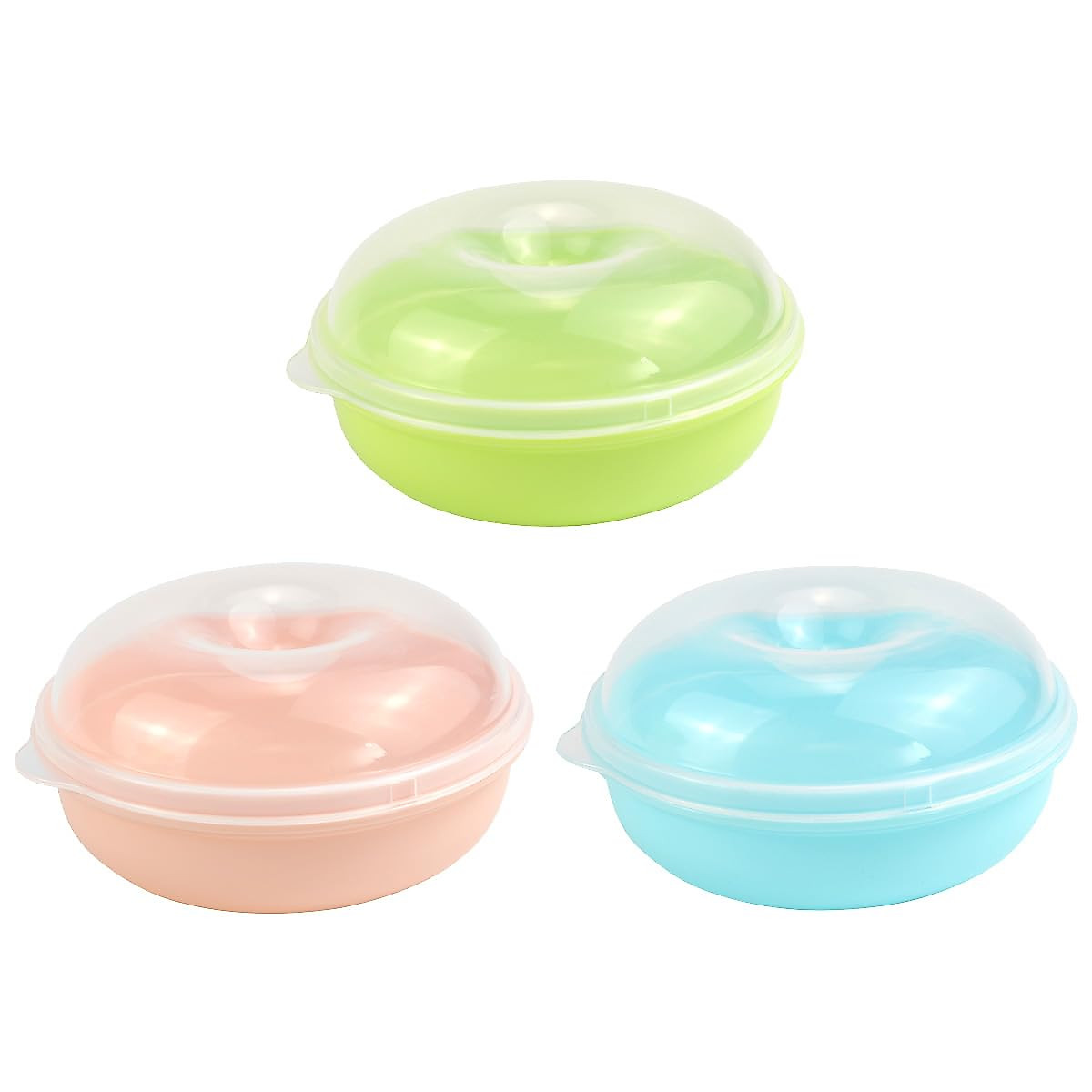 DOERDO 3Pcs Round Bagel Storage Container, Donut Keeper Holder, Round Microwave Safe Containers for Home Kitchen, 3Colors, 5.4x5.4x2.7Inch