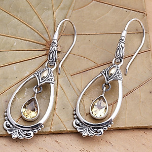 NOVICA Artisan Handmade Goldaccented Citrine Dangle Earrings with 18k Sterling Silver Indonesia Birthstone Gemstone [2 in L x 0.6 in W x 0.1 in D] ' Victoriana'