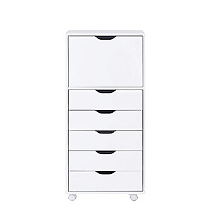 Naomi Home Carly 6-Drawer Office Storage File Cabinet on Wheels, Mobile Under Desk Filing Drawer Unit, Craft Storage Organization for Home, Office – White