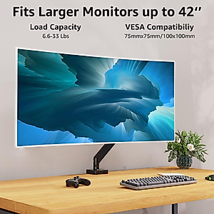 MOUNTUP Monitor Desk Mount Fits 22-42'' Heavy Duty Widescreen, Gas Spring Computer Monitor Stand for desk, Holds 4.4-33 lbs Larger Screen, Ultrawide Monitor Arm with USB, VESA Mount Clamp/Grommet Base