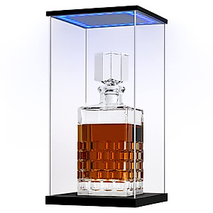 DIWNELEM Acrylic Wine Bottle Display Case with LED Light Display Stand Wine Display Case Protector Dustproof for Red Wine,Champagne,Liquor,Whiskey,Beer,Beverage Bottle (5.8 * 5.8 * 11.8")