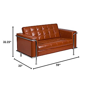 Flash Furniture HERCULES Lesley Series Contemporary Cognac LeatherSoft Loveseat with Encasing Frame
