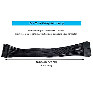 ZLKSKER 24 Pin Motherboard Power Supply Cable 12 Inch, 18AWG ATX Power Supply Extension Wire, 24 Pin Male to 24 Pin Female