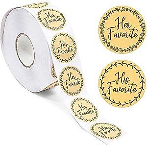 His Favorite Her Favorite Rustic Stickers for Weddings (1.5 in, 1000 Pieces)