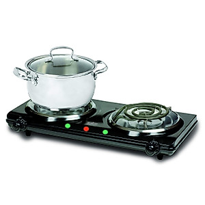 Salton Portable Double Cooktop, 3.45 lb, Black