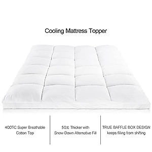 KARRISMHOMELINEN Mattress Topper(King) Cooling Mattress Pad Cover Topper, 400TC Cotton Pillow Top (8-21Inch Deep Pocket)