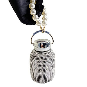 CLOTHIUM Diamond Water Bottle230ml,Leak-proof Rhinestone Studded Insulated Tumbler,Heat Resistant Crystal Water Glass with Lanyard for Birthday Christmas (Silver,one size)