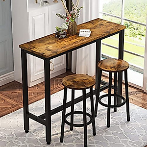 AWQM 3 Piece Bar Table Set, Industrial Pub Height Table with 2 Bar Stools,Dining Room Table Set, 47.2" Table and Classic Round Chairs Set, Ideal for Kitchen,Living Room