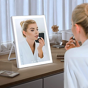 Vanity Mirror with Lights,10"x12" Lighted Makeup Mirror, 3 Colors Dimmable, 360 Degree Rotation Makeup Mirror with Lights, Dual Power Supply, Portable Led Makeup Mirror, Smart Touch Control (White)
