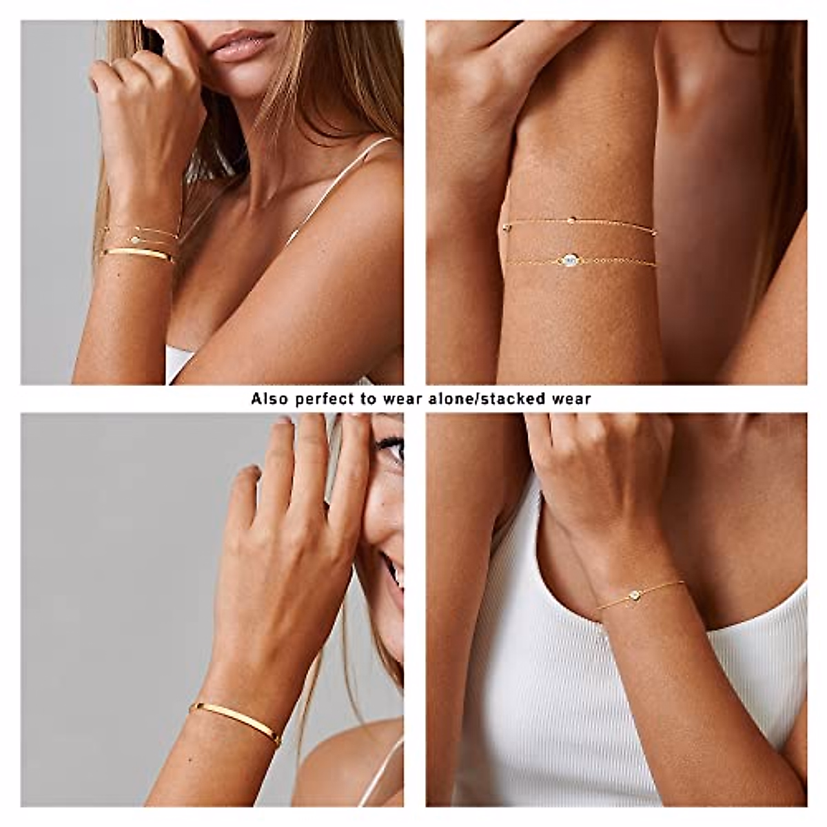 Moodear Gold Bracelet Sets for Women 14K Gold Plated Dainty Beaded Bracelets Stack Adjustable Layered Gold Link Bracelet Crystal Center Bracelet Cuff Bangle Set Fashion Jewelry