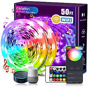 dalattin Smart WiFi Led Strip Lights 50ft, 2 Rolls of 25ft, Compatible with Alexa Led Lights Music Sync 5050 16 Million Colors Changing Phone Tuya App and 24 Key Remote for Home, Valentine Decor