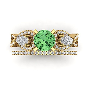 Clara Pucci 2.0ct Round Cut 3 stone Green Simulated Diamond Engagement Promise Anniversary Bridal Ring Band set 18K Yellow Gold 4.5
