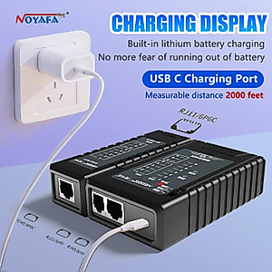 NOYAFA NF-468CS Network Cable Tester Telephone & Continuity Tester Ethernet Cable Mapper for RJ45/RJ11/RJ12/CAT5/CAT6/POE Test UTP/STP Network Test Tool (Black)