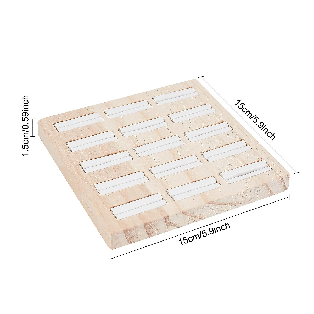 WEBEEDY Bamboo Ring Display Tray 15 Slots Ring Earrings Trays Showcase Display Jewelry Organizer Jewelry Storage Tray Organizer Ring Stand for Show(White)