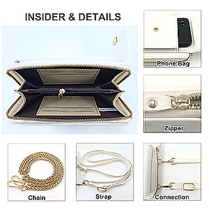 Crossbody Bags for Women White Cell Phone Purse Wallet with Adjusted Strap Ladies Small Women's Handbags PU Leather Shoulder Bag with Alternative Fashion Chain Strap